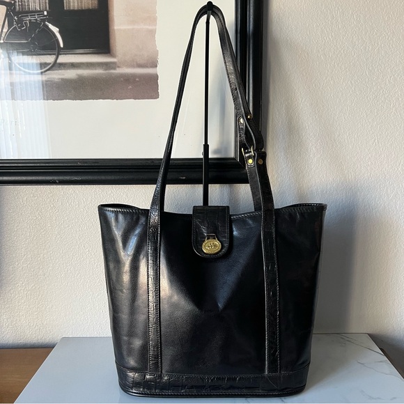 Brahmin | Bags | Vintage Brahmin Large Leather Tote Bag Black | Poshmark